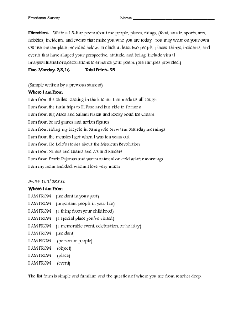 Fillable Online Write a 15-line poem about the people, places, things ...