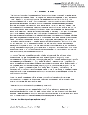 Fillable Online ORAL CONSENT SCRIPT The Diabetes Prevention ... Fax ...