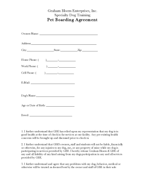 Fillable Online Pet Boarding Agreement Fax Email Print - pdfFiller
