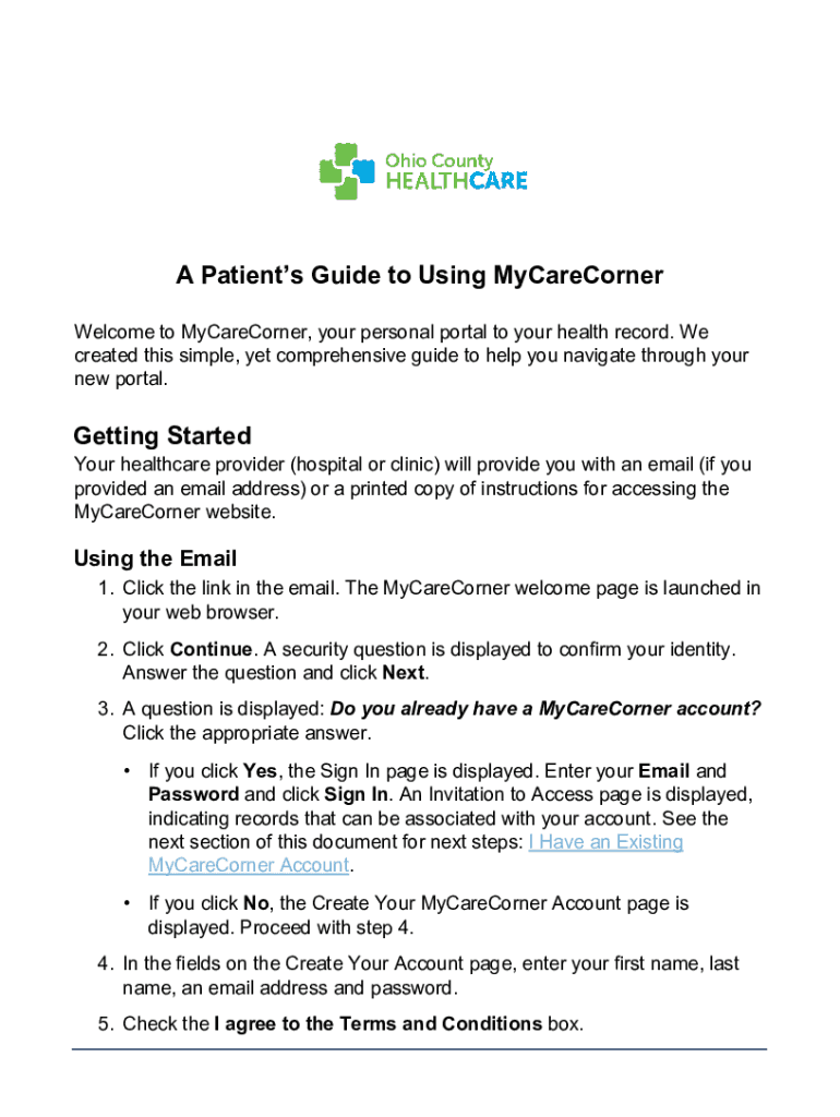 Fillable Online A Patient's Guide to Using MyCareCorner (MyCareCorner ...