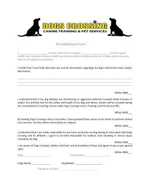 Fillable Online DOGS CROSSING Pre Admittance Form Fax Email Print ...