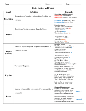Fillable Online Poetic Devices and Forms Vocab Definition Example ...