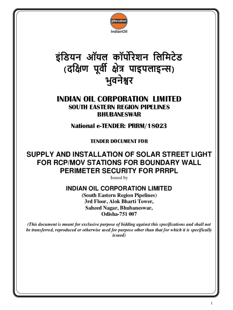 Fillable Online IOCL Tenders For Supply of 60 Solar Street Lights Fax ...