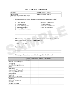 Fillable Online CONFIDENTIAL EMPLOYEE EXIT INTERVIEW FORM ... Fax Email ...
