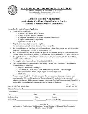 Fillable Online ALABAMA BOARD OF MEDICAL EXAMINERS STATE OF ... Fax ...