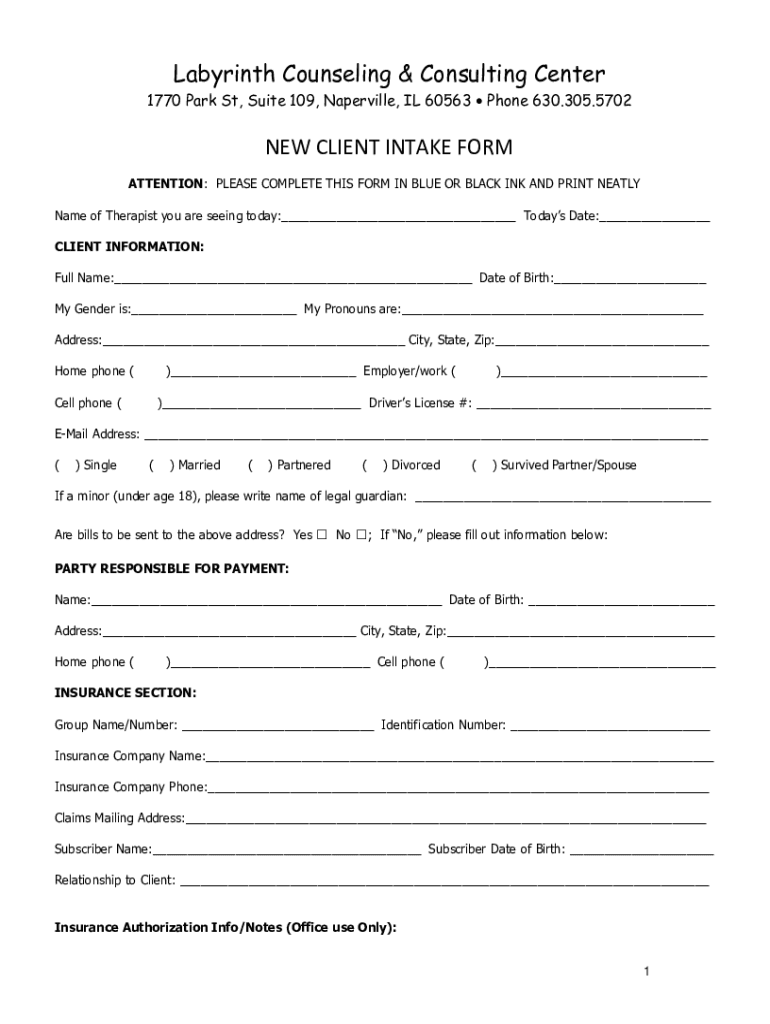 Fillable Online SUN PRAIRIE CLINICAL SERVICES INTAKE FORM Fax Email ...