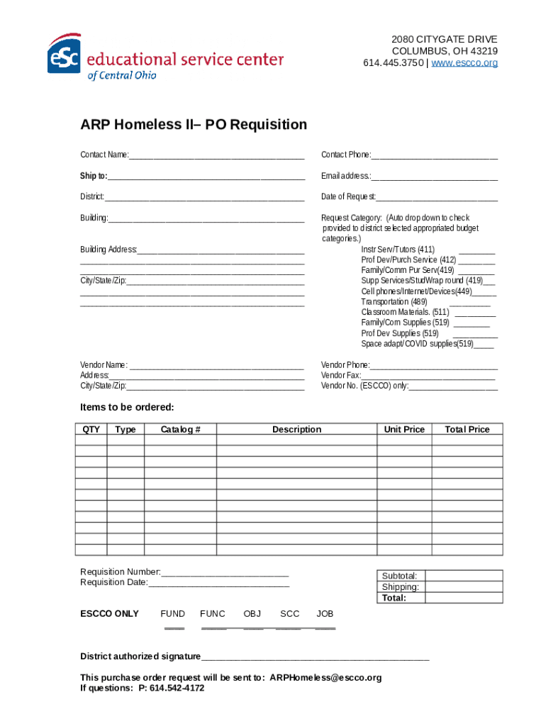 ARP Homeless II PO Requisition Doc Template | pdfFiller
