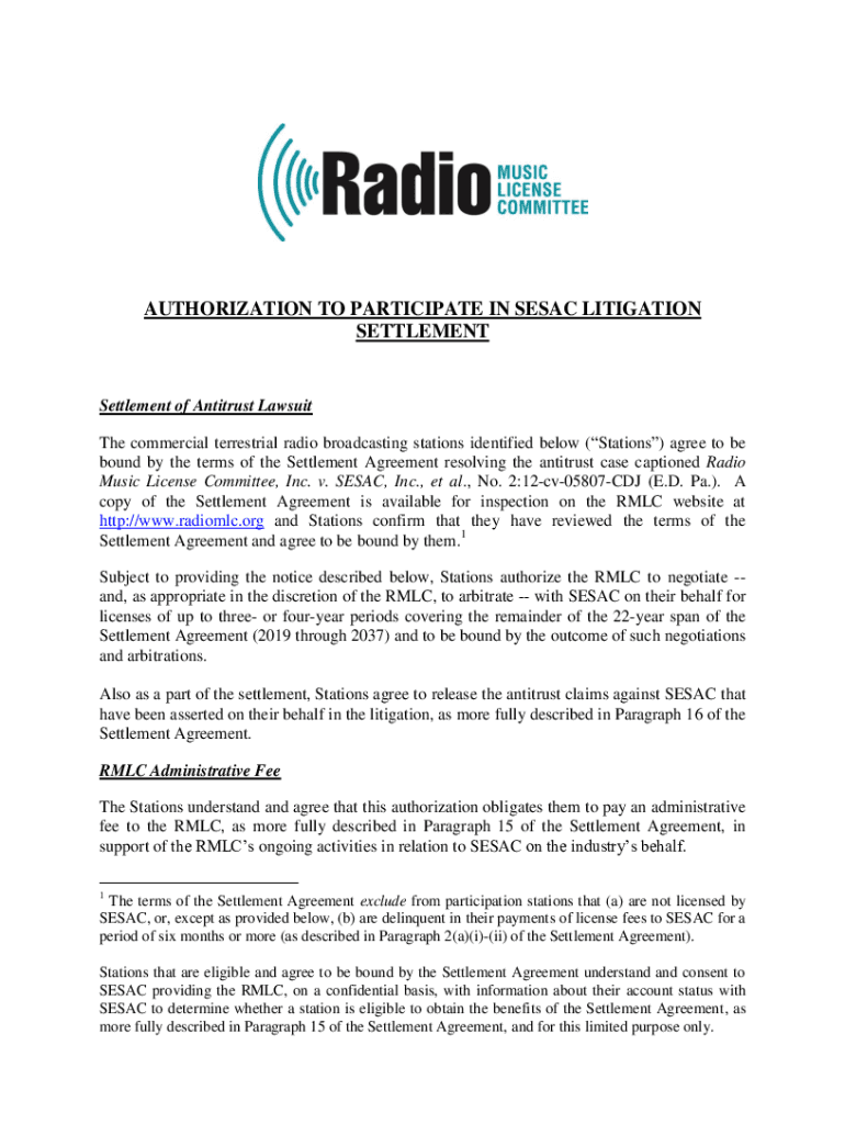 Fillable Online H:SESACRMLC SESAC Authorization Form Fax Email Print ...