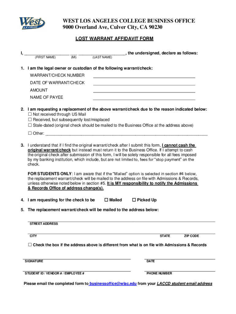 Fillable Online Lost Warrant Affidavit Form Fax Email Print - pdfFiller