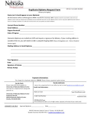 Fillable Online Duplicate Diploma Request - UNL Registrar Fax Email ...