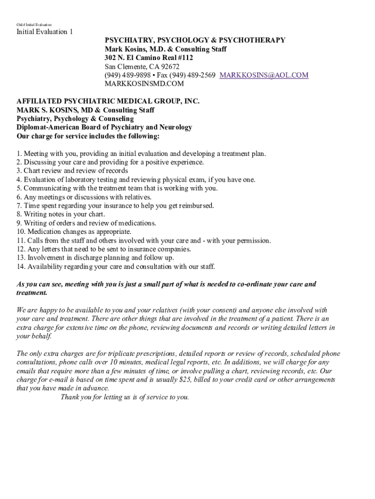 Fillable Online The Initial Psychiatric Evaluation of Children and ...