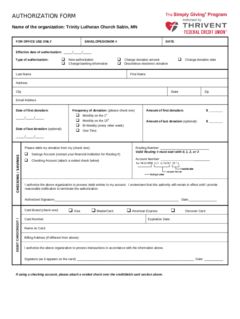 authorization - Trinity Lutheran Church Doc Template | pdfFiller