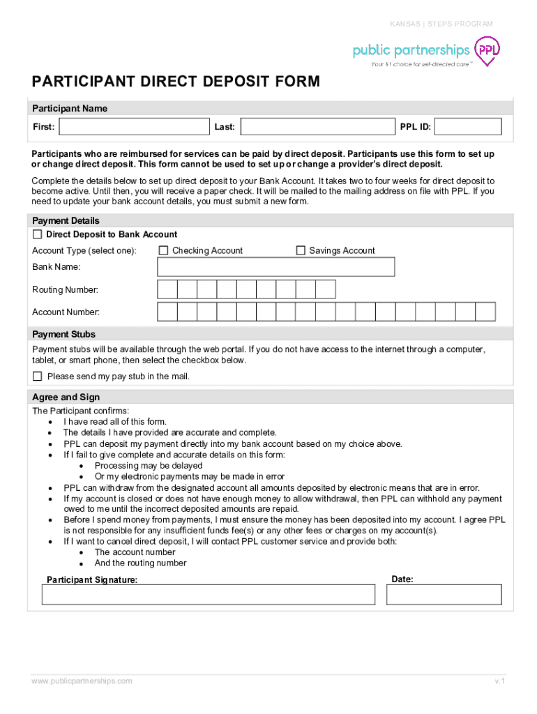 Fillable Online Participant Direct Deposit Form (Reading 5.76).docx Fax ...