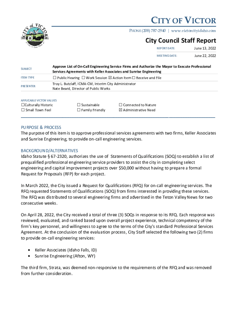 Fillable Online CITY OF VICTOR - City Council Staff Report Fax Email ...