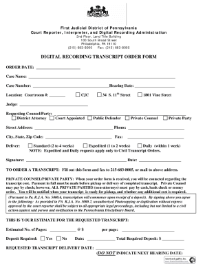 Fillable Online Digital Recording Transcript Order Form.9.08doc.doc Fax ...