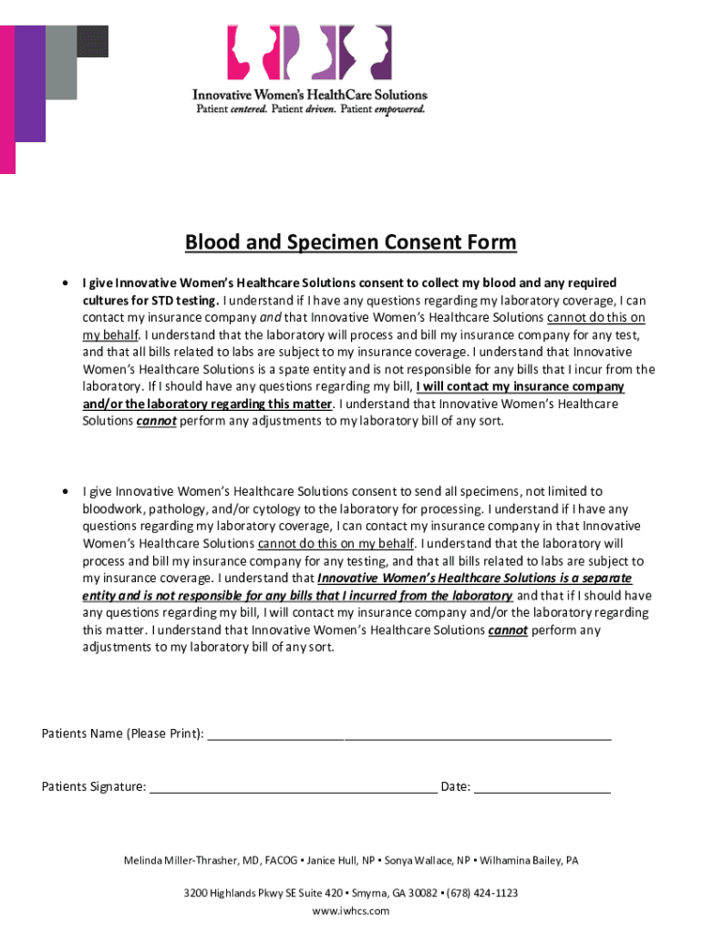 Fillable Online Blood and Specimen Consent Form Fax Email Print - pdfFiller