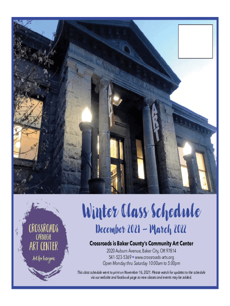 Fillable Online Winter classes planned at Crossroads Carnegie Art ...