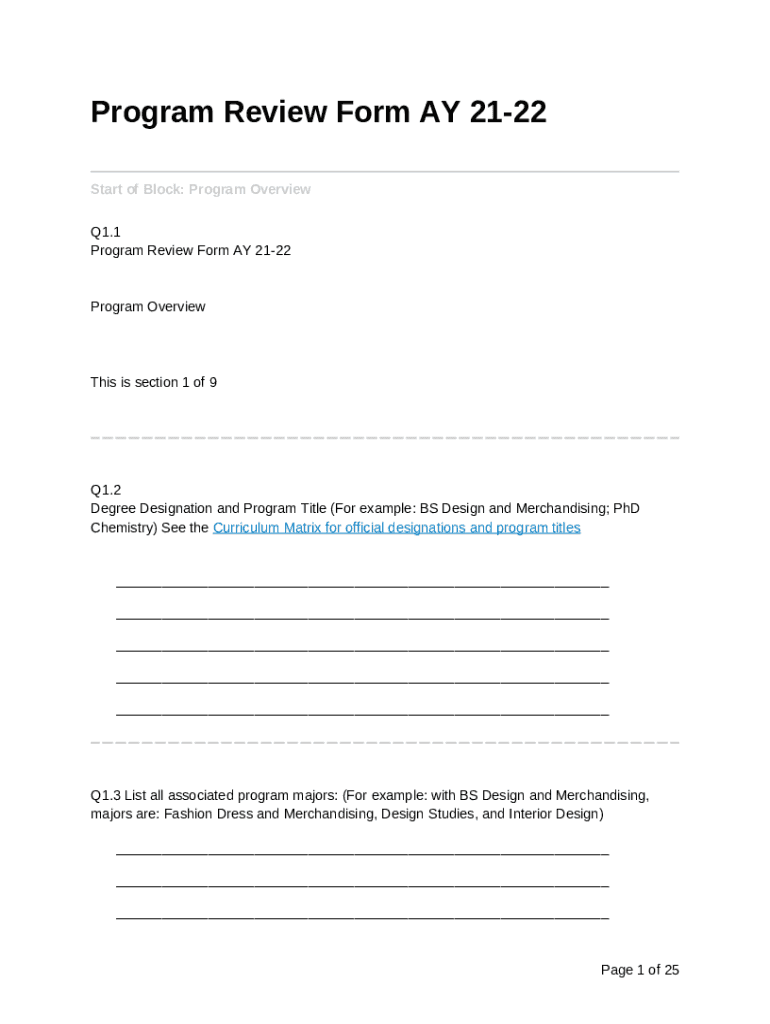 Program Review AY 21-22 Doc Template | pdfFiller