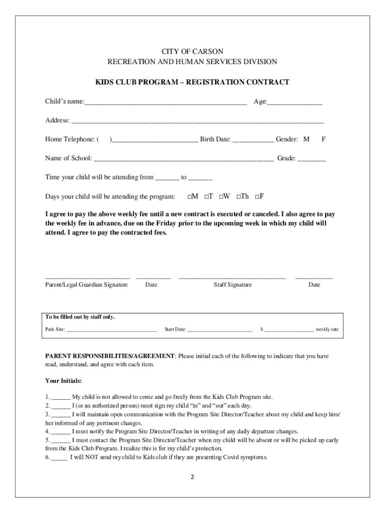 Fillable Online ci carson ca Parks and Recreation - City of Carson, California Fax Email Print ...