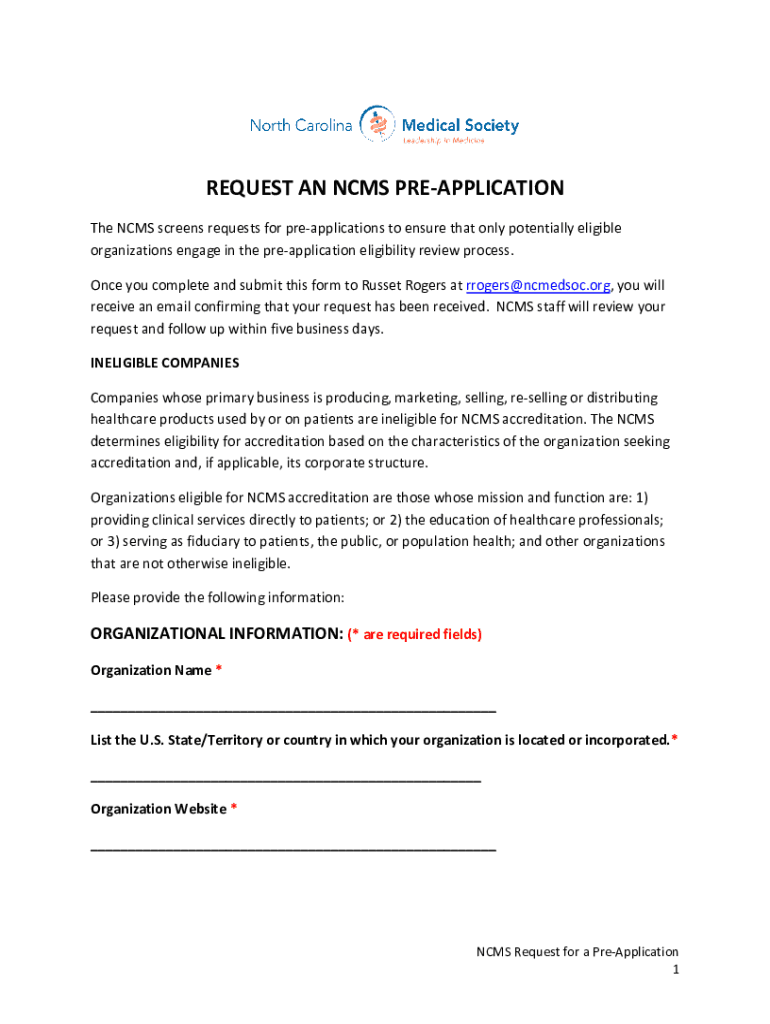 Fillable Online REQUEST AN NCMS PRE-APPLICATION Fax Email Print - pdfFiller
