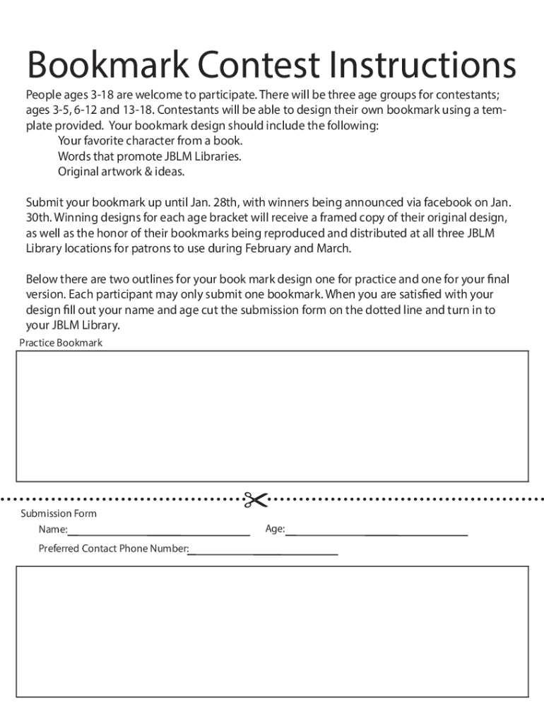 Fillable Online Bookmark Contest Form Fax Email Print - pdfFiller