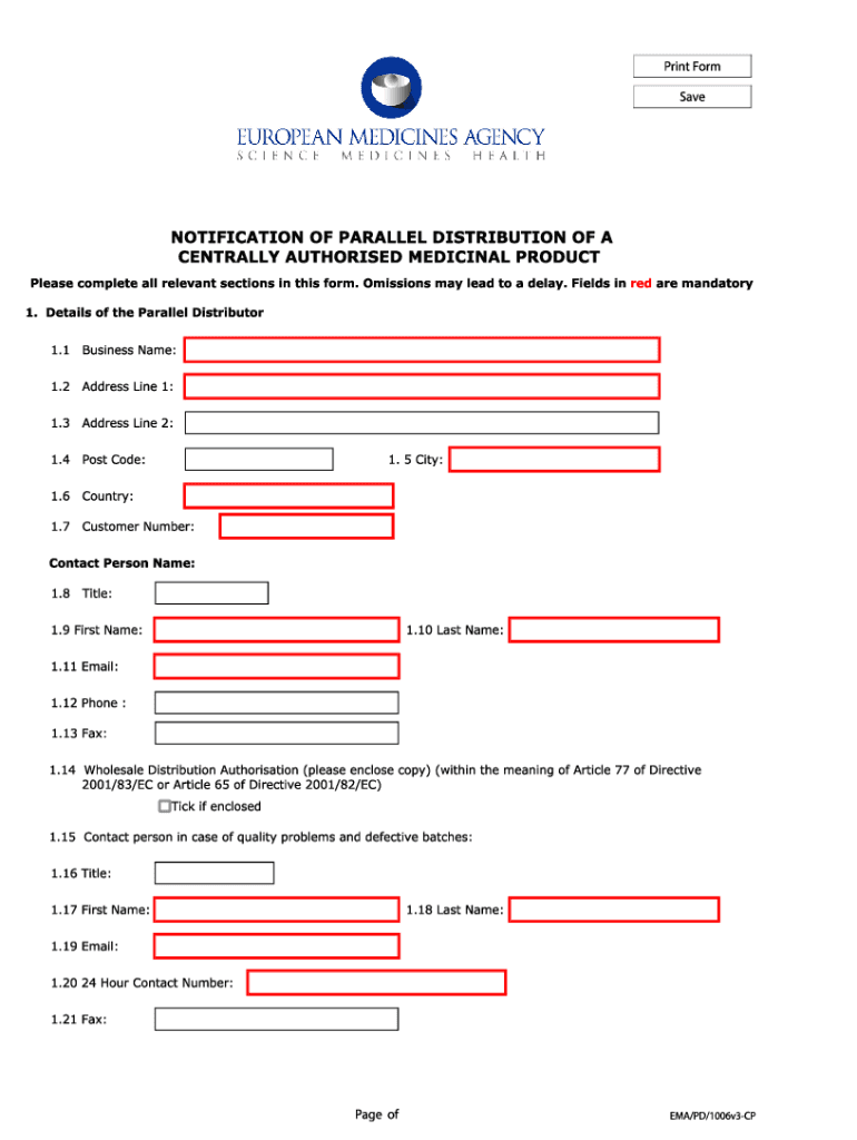Fillable Online Parallel Distribution Notification Form. Form for the processing of Parallel ...