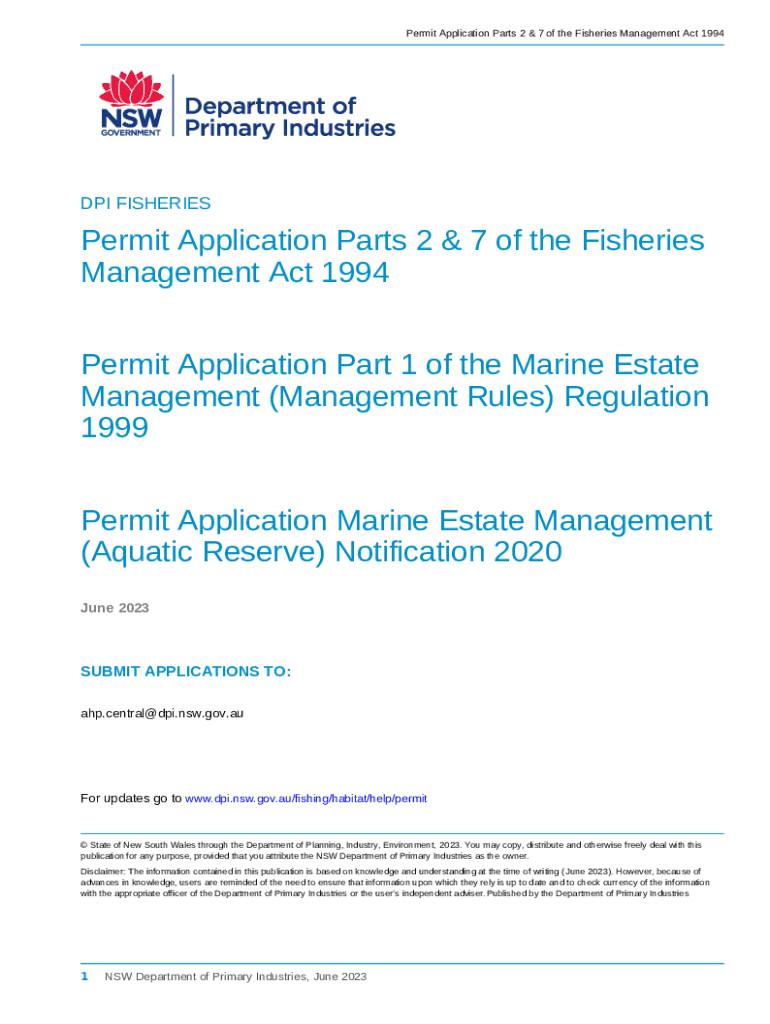 Part 7 Fisheries permit application Doc Template | pdfFiller