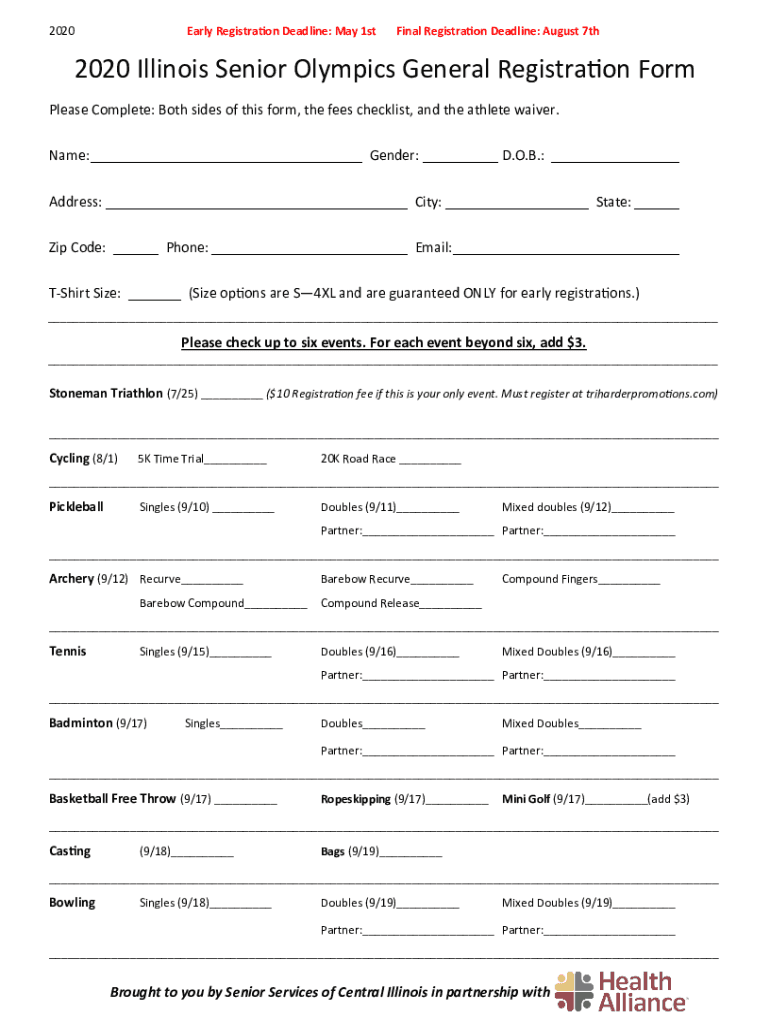 Fillable Online 2020 Illinois Senior Olympics General Registration Form ...
