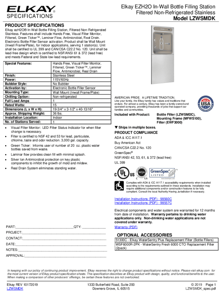 Fillable Online Elkay EZH2O In-Wall Bottle Filling Station Fax Email Print - pdfFiller