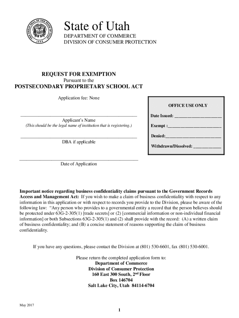 Fillable Online Postsecondary Proprietary School - Request for ...