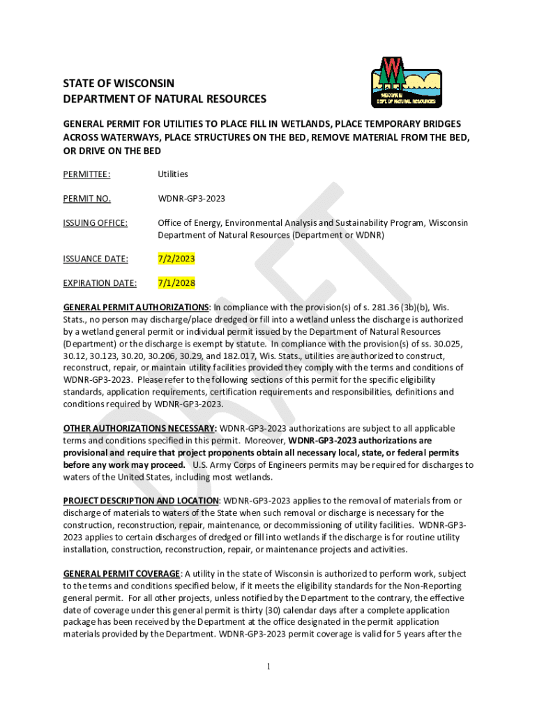Fillable Online dnr wisconsin Federal Wetland Conservation General ...