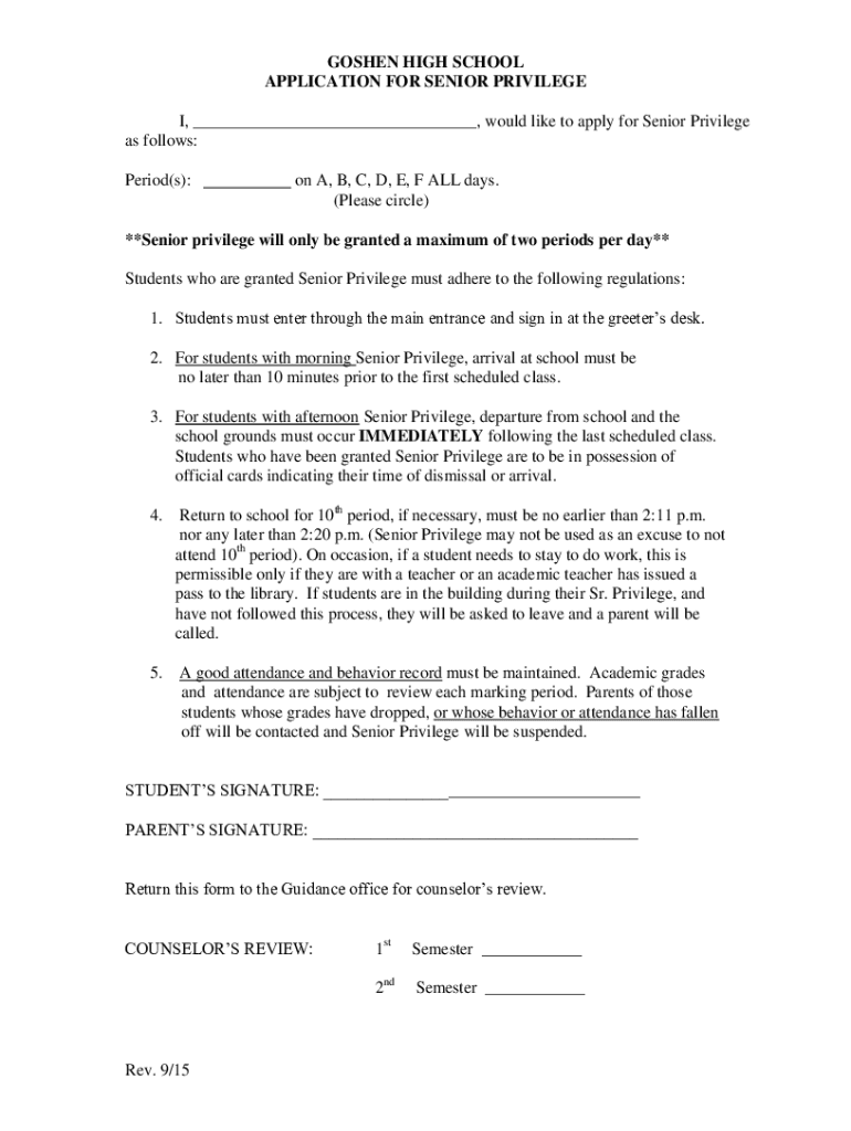 Fillable Online Victor High School Senior Privilege Permission Form Fax ...
