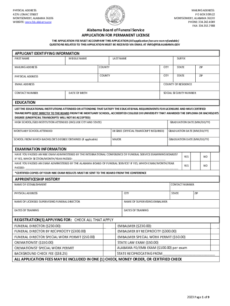 Fillable Online fsb alabama Alabama Funeral Continuing Education ...