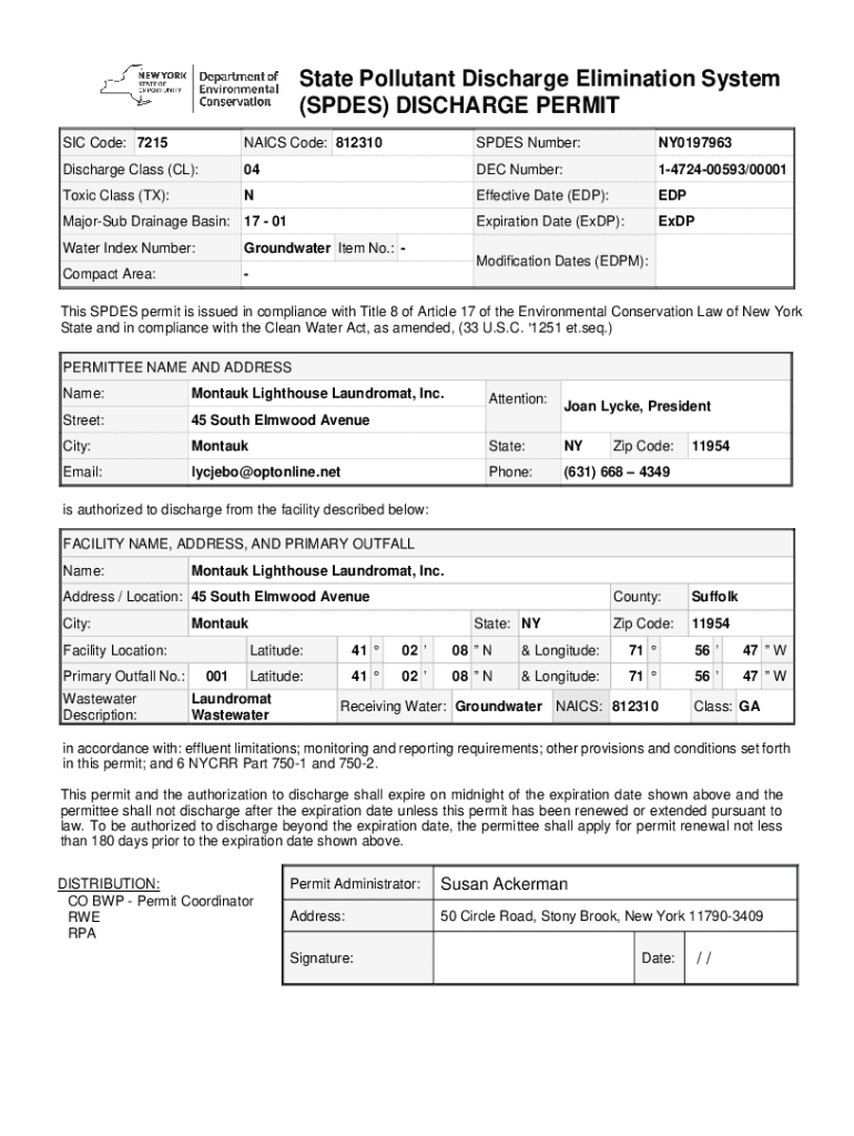 Fillable Online Draft SPDES Permit 1-4724-00593/00001. A draft DEC ...