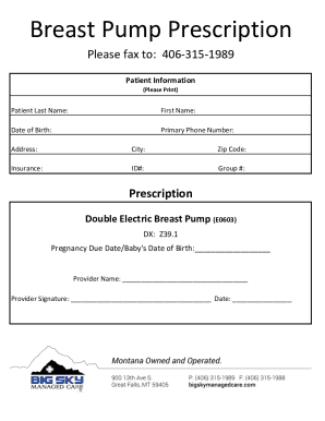 Fillable Online Breast Pump and Supplies Prescription Form Fax Email ...