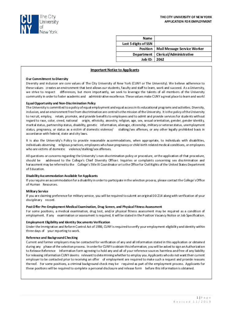 Fillable Online cuny cpshr The City University of New York Application ...