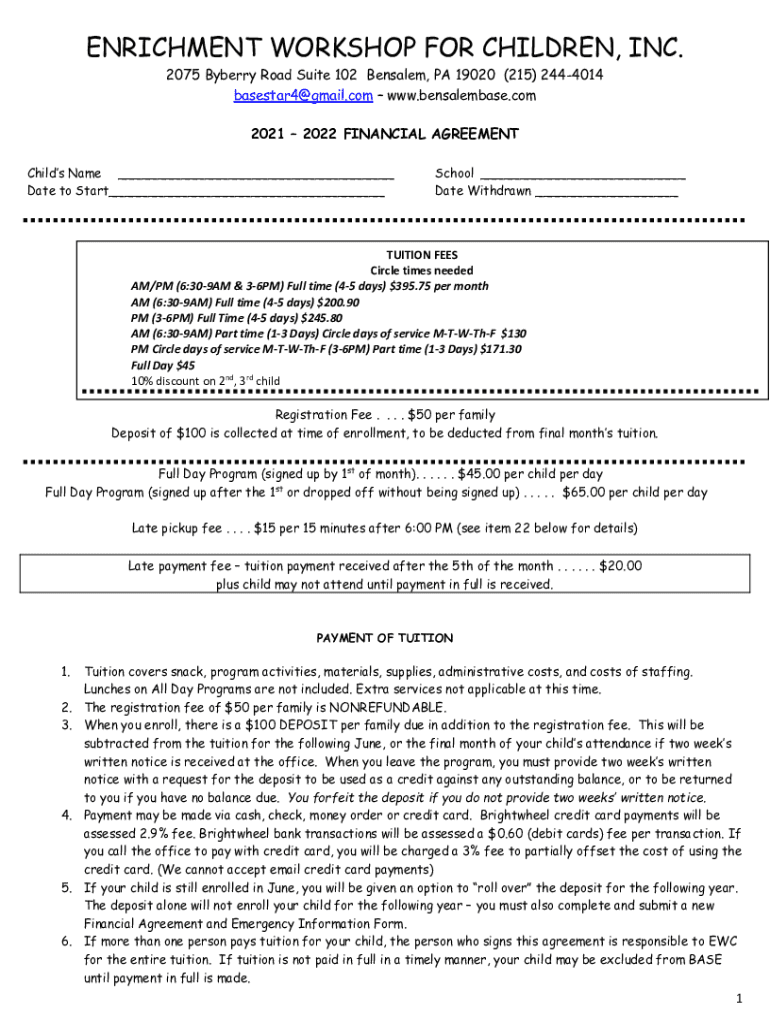Fillable Online ENRICHMENT WORKSHOP FOR CHILDREN, INC Fax Email Print ...