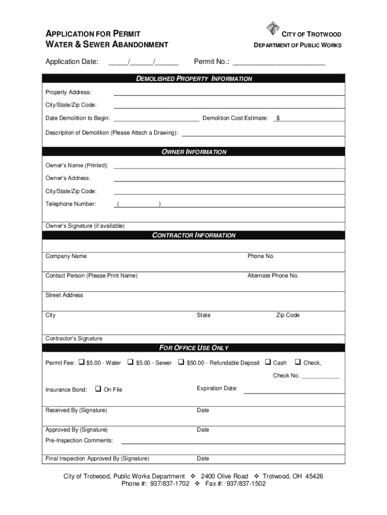 Fillable Online requirements for right-of-way/excavation permit Fax ...