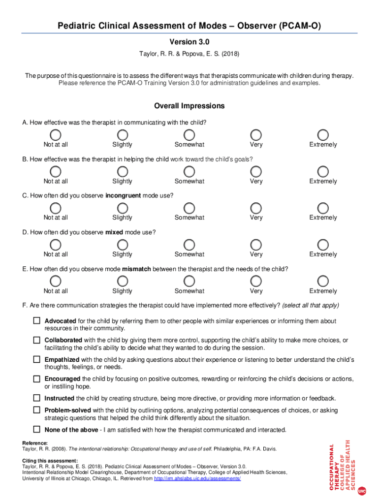 Fillable Online Pediatric Clinical Assessment of ModesObserver (PCAM ...