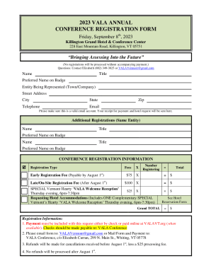 Fillable Online 2023 VALA ANNUAL CONFERENCE REGISTRATION FORM Fax Email ...
