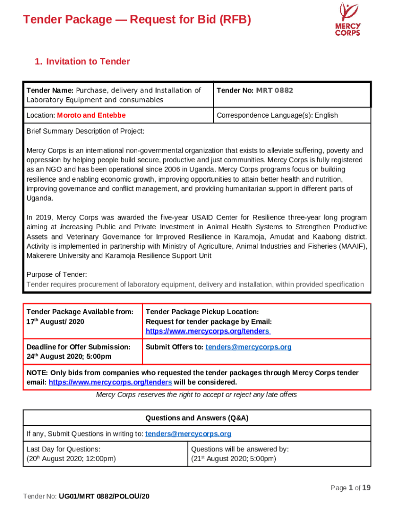 Tender PackageRequest for Bid ( ... Doc Template | pdfFiller