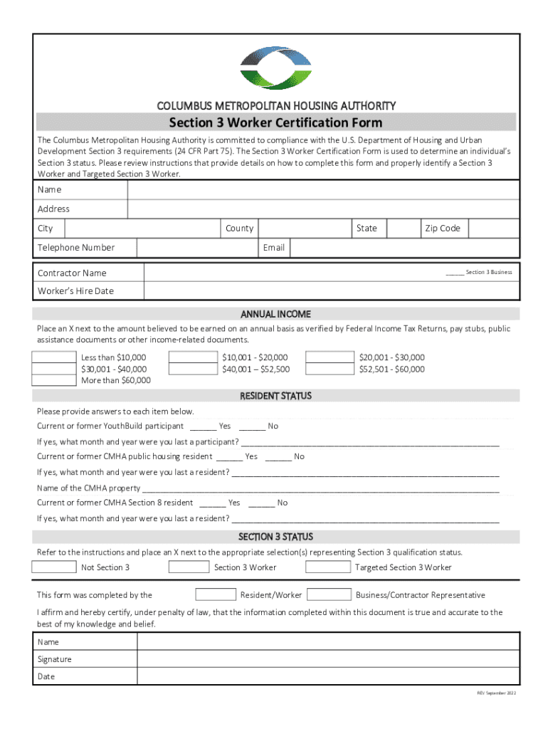 Fillable Online Section 3 Worker Certification Form Fax Email Print ...