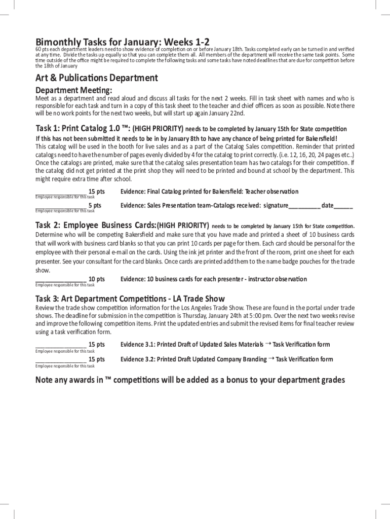 Fillable Online Tasks for January: Weeks 1-2 Fax Email Print - pdfFiller