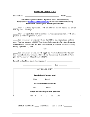 Fillable Online BALDWIN BAND DEPARTMENT CONCERT ATTIRE FORM Fax Email ...