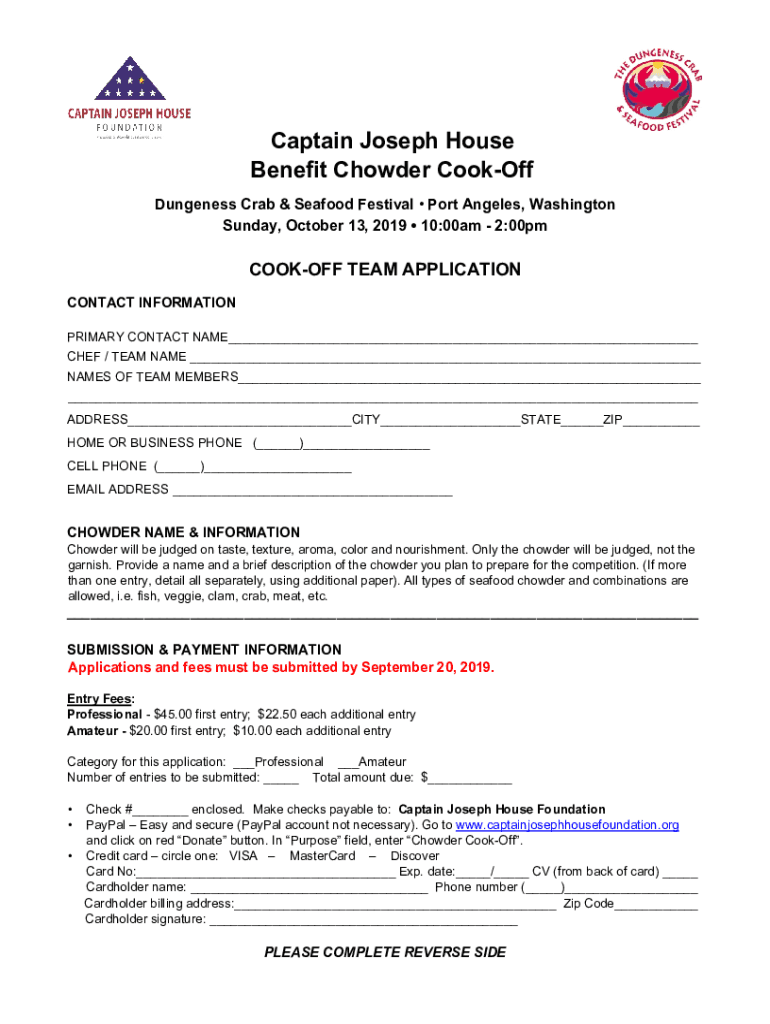 Fillable Online Chowder Cook-Off to Benefit Captain Joseph House At ... Fax Email Print - pdfFiller