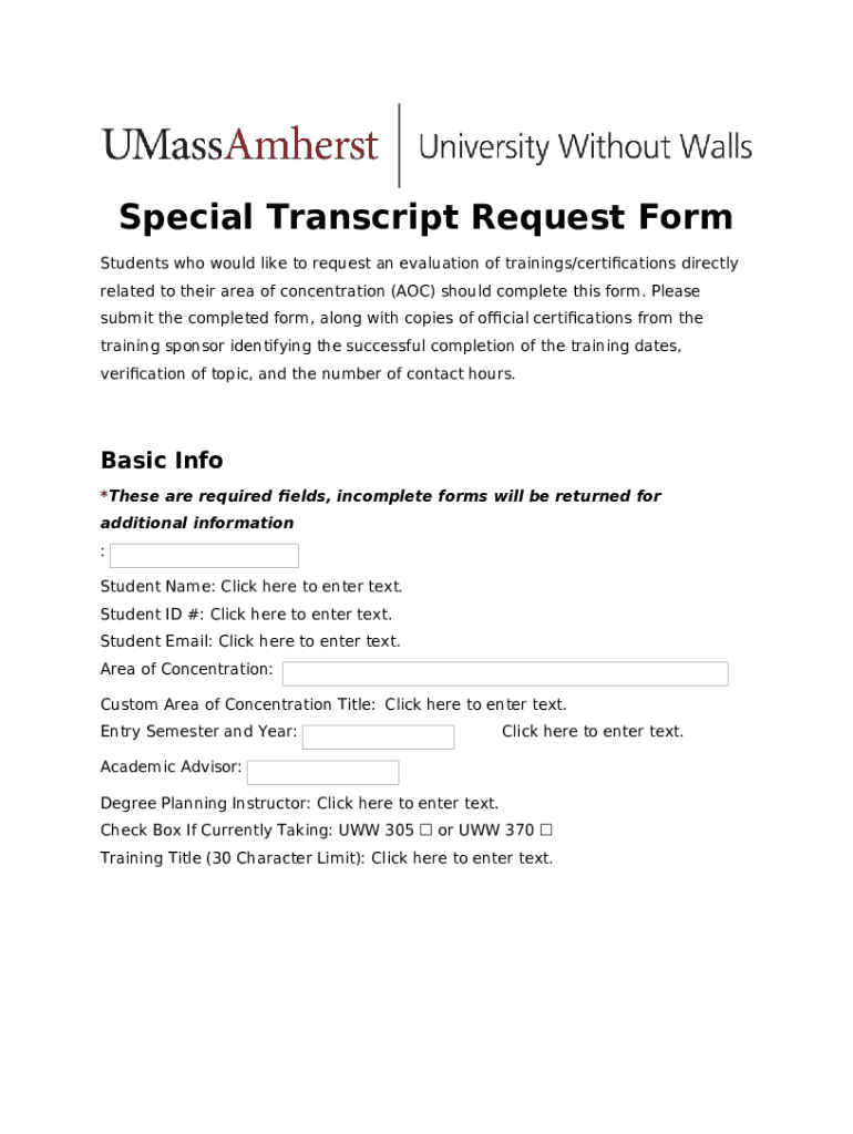 Special Transcript Request Doc Template | pdfFiller