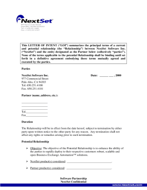 Fillable Online This LETTER OF INTENT (LOI) summarizes the principal ...