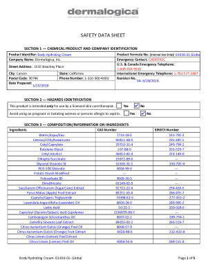 Fillable Online Safety Data Sheet Hand & Body Lotion - 1. Identification Fax Email Print - pdfFiller