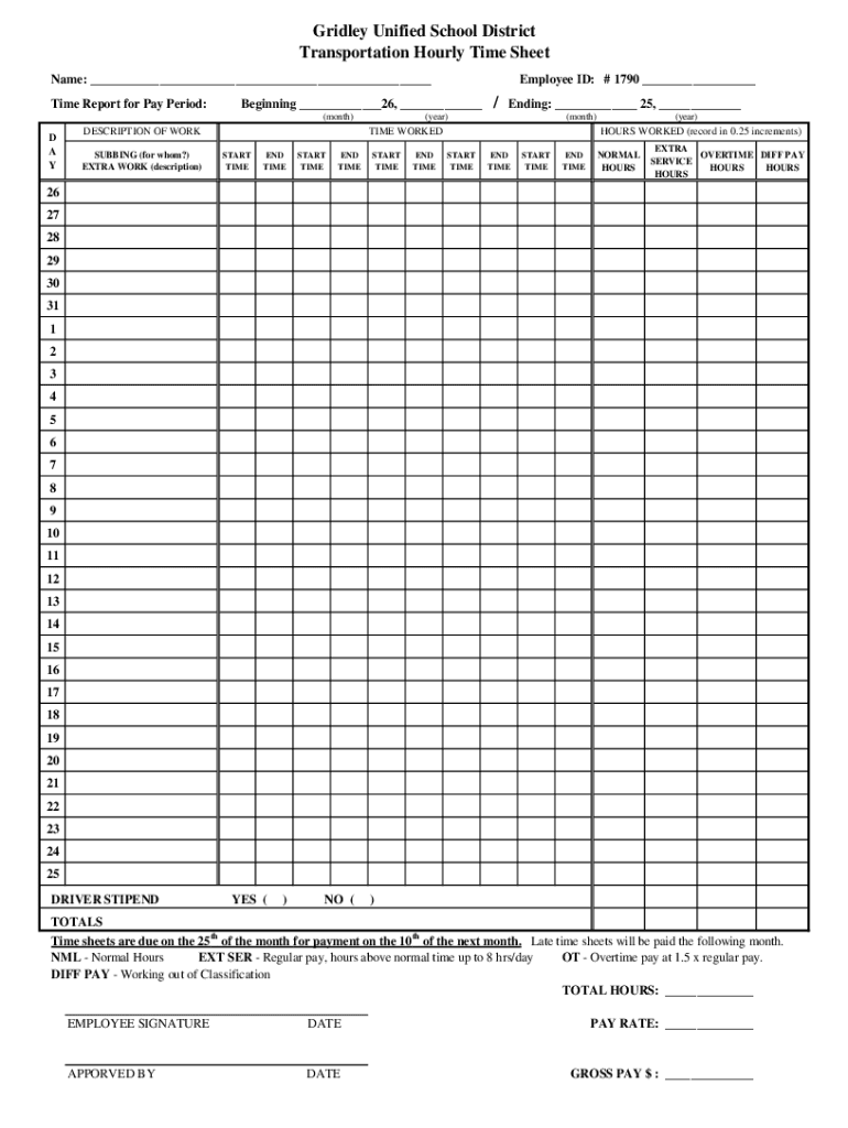 Fillable Online Transportation Hourly Time sheet. ... Fax Email Print ...
