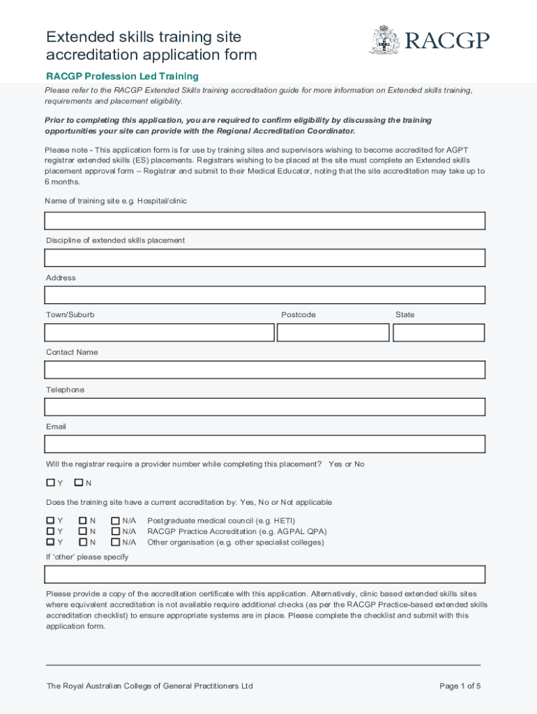 Fillable Online Extended skills training site accreditation application ...